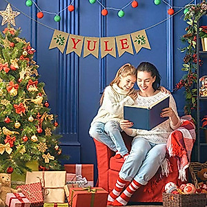 Rainlemon Burlap Yule Banner Pagan Christmas Mistletoe Rustic Winter Farmhouse Fireplace Mantle Decoration