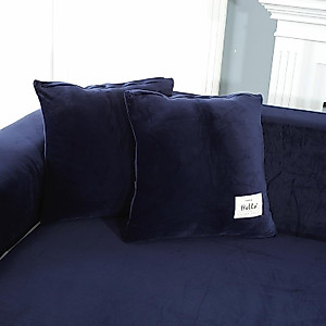 Elehealthy Thick Velvet Sofa Covers 1 2 3 4 Seater Plush Sofa Slipcovers High Stretch Couch Cover Furniture Protector with 1 Pillowcase for Living Room Kids Pets (4 Seater, Navy Blue)