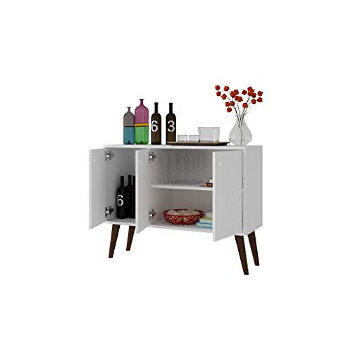 Manhattan Comfort Bromma Mid Century 3 Door Sideboard Buffet Cabinet, White
