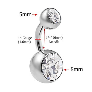 bodyjewellery 2pcs 14g Implant Grade Surgical Steel Double Crystal Short Navel Belly Button Ring 6mm1/4 14 gauge pick color(s)
