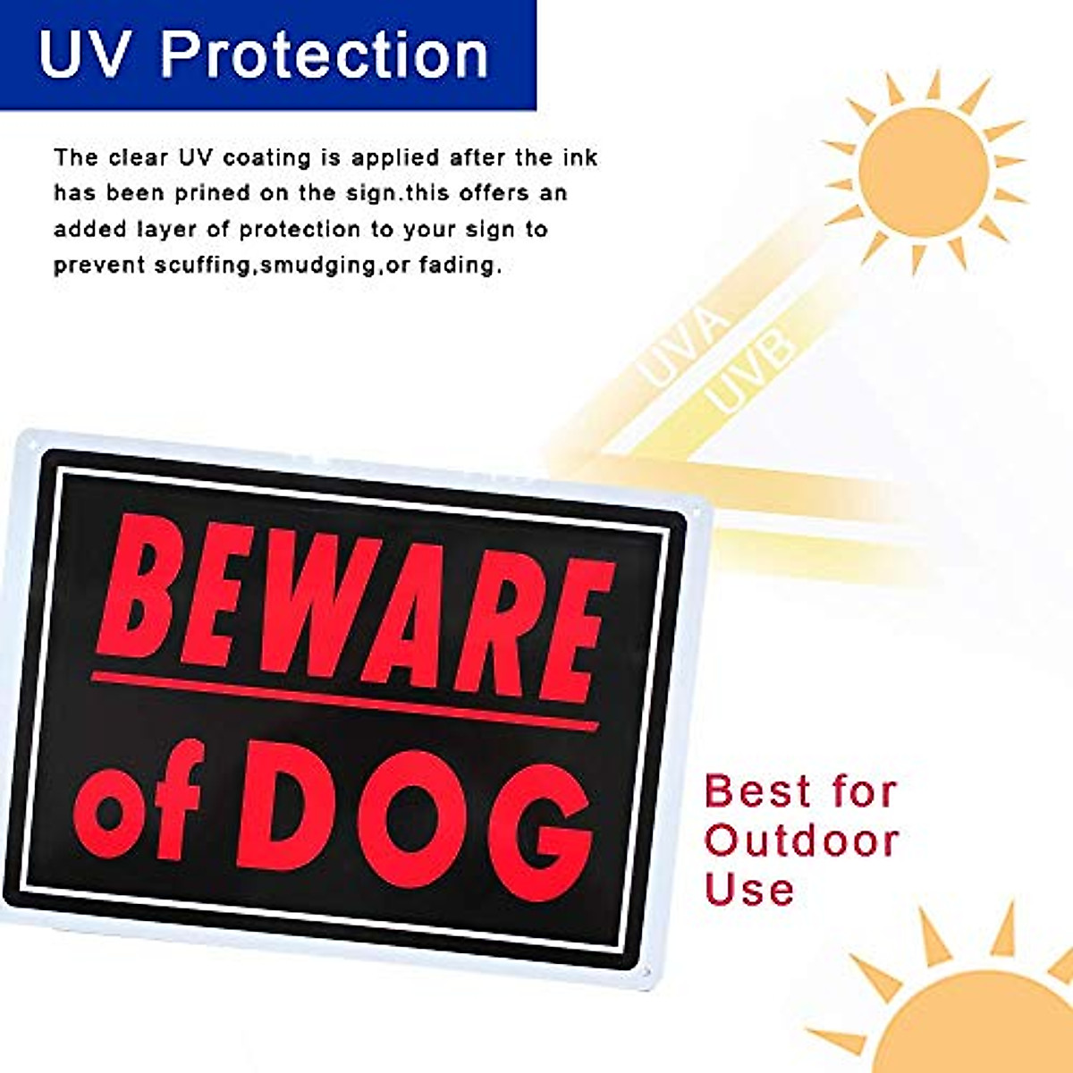 Beware of Dog Sign Meta 14x10 inch Rust Free Aluminum, UV Printed, Easy to Mount Weather Resistant for Fence (4 Pack)