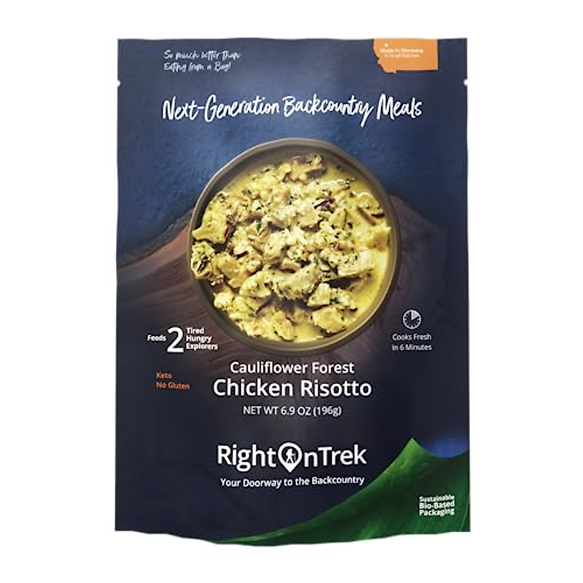 RightOnTrek Cauliflower Forest Chicken Risotto | Backpacking, Camping, Hunting Food | No soy, Keto, No gluten ingredients Adventure Meals | 2 Servings
