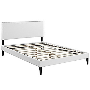 Modway Phoebe Queen Vinyl Platform Bed with Squared Tapered Legs in White