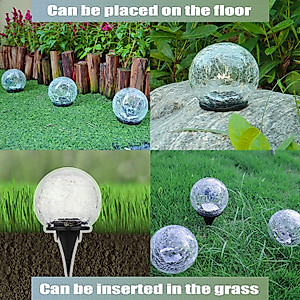 Solar Lights Outdoor Garden Yard Decor Solar Garden Gift Lights Cracked Glass Ball Waterproof Warm White LED Solar Lights Outdoor Decorative for Garden Decor Walkway Patio Yard Lawn, 1 Globe (4.72')