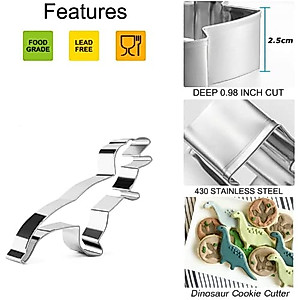 Crethinkaty Dinosaur Cookie Cutters Set for Baking 5 Pieces Biscuit Cutters Stainless Steel