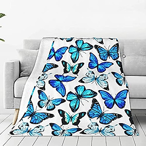 Blue Butterfly Blanket for Adult Flannel Fleece Throw Blanket Soft Ligthweight Cozy for Couch Bedding Sofa Living Room Suitable for All Seasons 50x60 Inches