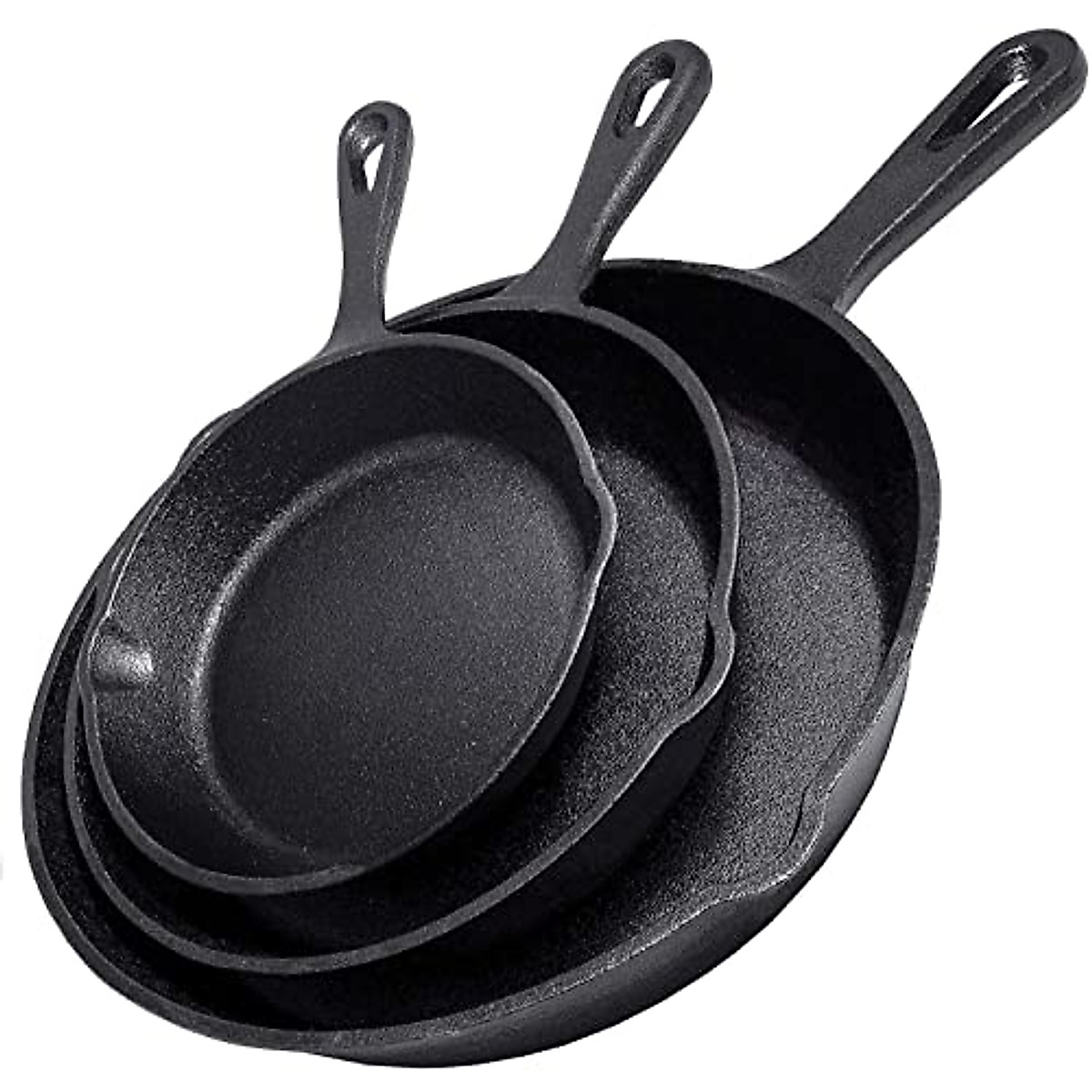 Pre-Seasoned Cast Iron Skillet 3-Piece Set - Best Heavy-Duty Professional Restaurant Chef Quality Pan Cookware Set - 10", 8", 6" - Great For Frying, Saute, Cooking, Pizza etc, Black