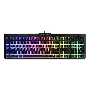 EVGA Z12 RGB Gaming Keyboard, RGB Backlit LED, 5 Programmable Macro Keys, Dedicated Media Keys, Water Resistant, 834-W0-12US-KR, Black