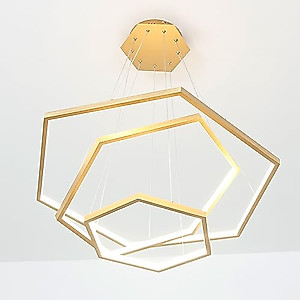 umeiluce 3 Lights Hexagon LED Chandeliers Brushed Gold Finish Chandelier Pendant Light Remote Dimmable Ceiling Hanging Light Fixture for Living Room Bedroom Dining Room