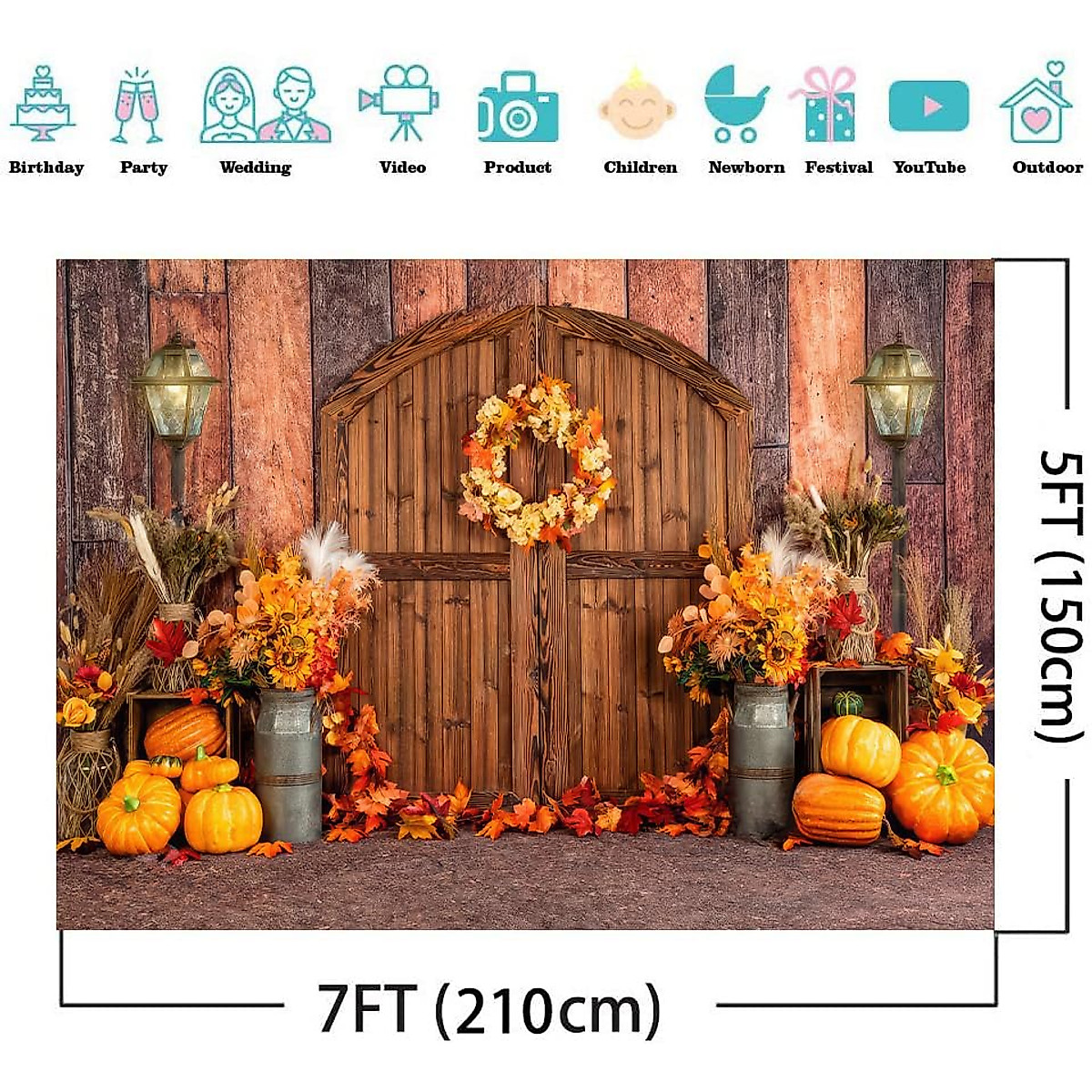 Alltten 7x5ft Fall Thanksgiving Photography Backdrop Autumn Pumpkin Backdrops for Photography Wood Barn Door Backgrounds Thanksgiving Party Supplies Decor Banner F91