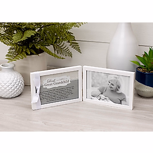 The Grandparent Gift Co. First Great - Grandchild Picture Frame- White Double Hinged Tabletop Photo Frame Holds 4"x6" Pictures or Ultrasounds- Includes Beautiful Sentiment/Poem