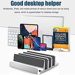 Syslux Vertical Laptop Stand [Upgrade Version], 3 Slots Space-Saving Aluminum Desktop Stand Holder with Adjustable Dock Size,Compatible with All MacBook/Surface/Lenovo/Dell/Gaming Laptops (Silver)