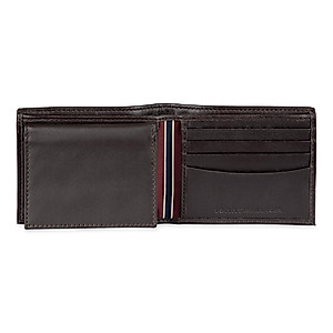 Tommy Hilfiger Men's Leather Wallet - Thin Sleek Casual Bifold with 6 Credit Card Pockets and Removable ID Window, British Brown
