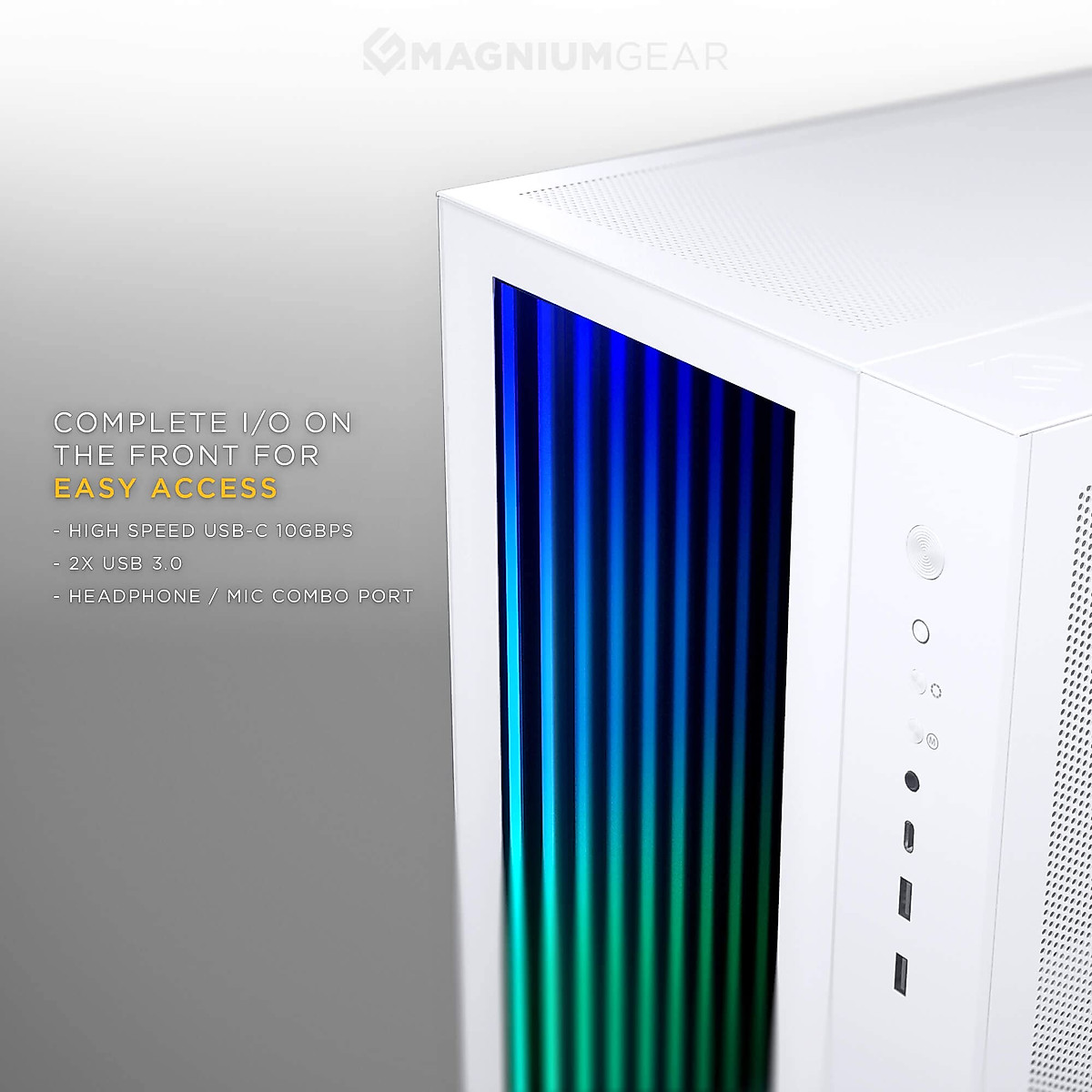 MagniumGear (MG-NE620QI_DWT02) NEO Qube 2 IM, Dual Chamber ATX Mid-Tower, Digital-RGB Infinity Mirror Front Panel, Front I/O USB Type C, Tempered Glass Panels, White