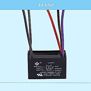 Podoy CBB61 Ceiling Fan Capacitor with 5 Wire 4/4.5/5 uf 250VAC 50/60Hz