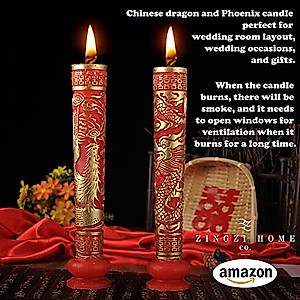 ZINGZIHOME Chinese Dragon and Phoenix Wedding Candles Red Traditional Double Happiness 1 Pair, 9.84 Inch Tall x 2 Inch Diameter, Great for Chinese Weddings Decoration as Well as Special Events