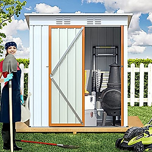 Morhome Sheds & Outdoor Storage, 5x3 FT Outdoor Storage Shed, Outdoor Shed Garden Shed Tool Shed with Lockable Door for Garden Backyard Patio,White+offee