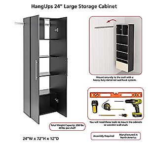 Prepac HangUps 24" Large Garage Cabinet, Bathroom Cabinet Wall Mount, Laundry Cabinet, Kitchen Wall Cabinet, Ideal for Garage, Kitchen and Laundry Organization 24" W x 72" H x 12" D, Light Gray
