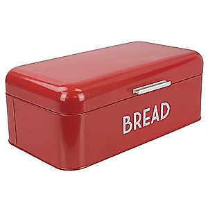 Home Basics Grove Bread Box For Kitchen Counter Dry Food Storage Container, Bread Bin, Store Bread Loaf, Dinner Rolls, Pastries, Baked Goods & More, Retro Vintage Design, Red