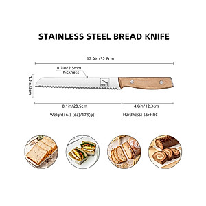 Hinye Bread Knife Professional Grade 8-Inch Serrated Edge Cake Knife, High Carbon Stainless Steel Bread Cutter for Homemade Bread (Autumn Yellow)