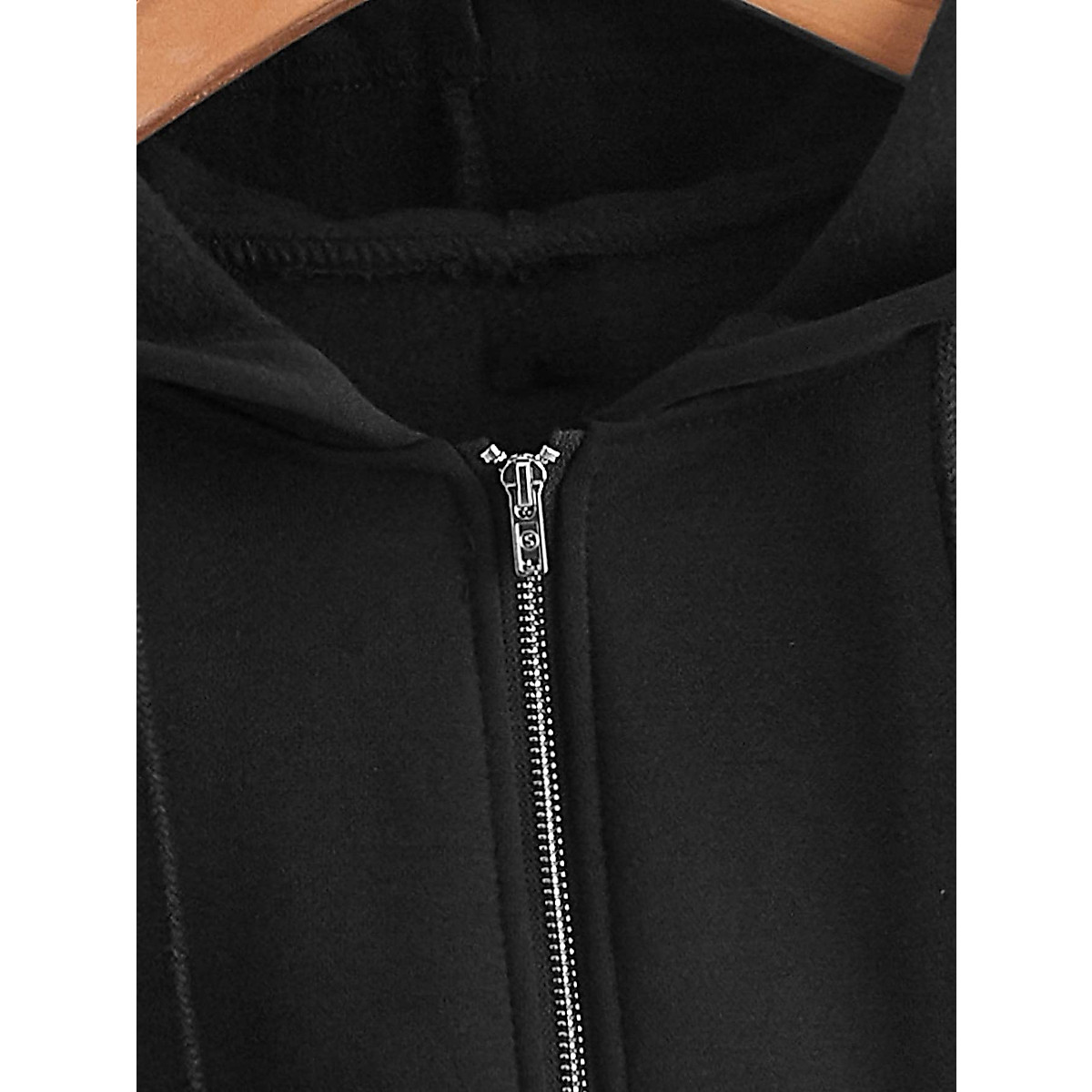 MakeMeChic Women's Cropped Zip Up Hoodie Sweatshirt Cropped Jacket Fleece Lined Black1 S