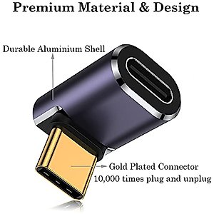 AuviPal 90 Degree Right Angle USB C Male to USB C Female Adapter, Up and Down USB Type C Adapter Extender for Steam Deck, ROG Ally, Switch, Notebook, PC, Tablet, Phone and More - 2 Pack