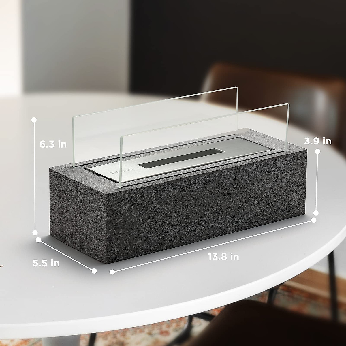 TURBRO Tabletop Ethanol Fuel Fire Pit, Portable Alcohol Fireplace Bowl for Indoor, Patio, Outdoor, Balcony, Smokeless Odorless Clean Burning, Modern Decor, Cement, Fireside FP14CG