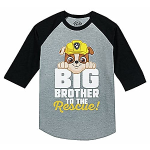 Big Brother Shirt for Toddler Rubble Paw Patrol 3/4 Sleeve Baseball Jersey Toddler Shirt Dark Gray 4T