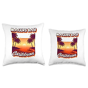 Magens Bay Retro Beach Accessories Retro 80's Style Magens Bay Caribbean Palm Tree Surf Throw Pillow, 18x18, Multicolor