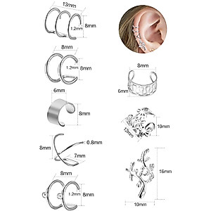 Blulu 8 Pairs Ear Cuffs Earrings Cuff Non Piercing Stainless Steel Clip on Cartilage Earrings for Men Women, 8 Various Styles