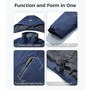 wantdo Men's Windproof Winter Coat Hoodie Puffer Jacket Quilted 3 in 1 jacket Navy XL