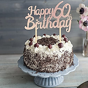ANCTEY Rose Gold Glitter Happy 60th Birthday Cake Topper, 60 Cake Topper, 60th Birthday Decorations for Women, Sixty 60th Birthday Cake Decorations for Her