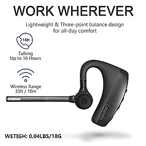 Conambo Bluetooth Headset with Dual Mic CVC8.0 Noise Cancelling Bluetooth Earpiece V5.1, 720 Hrs Standby Hands-Free Comfortable Earphone for Business Workout Driving