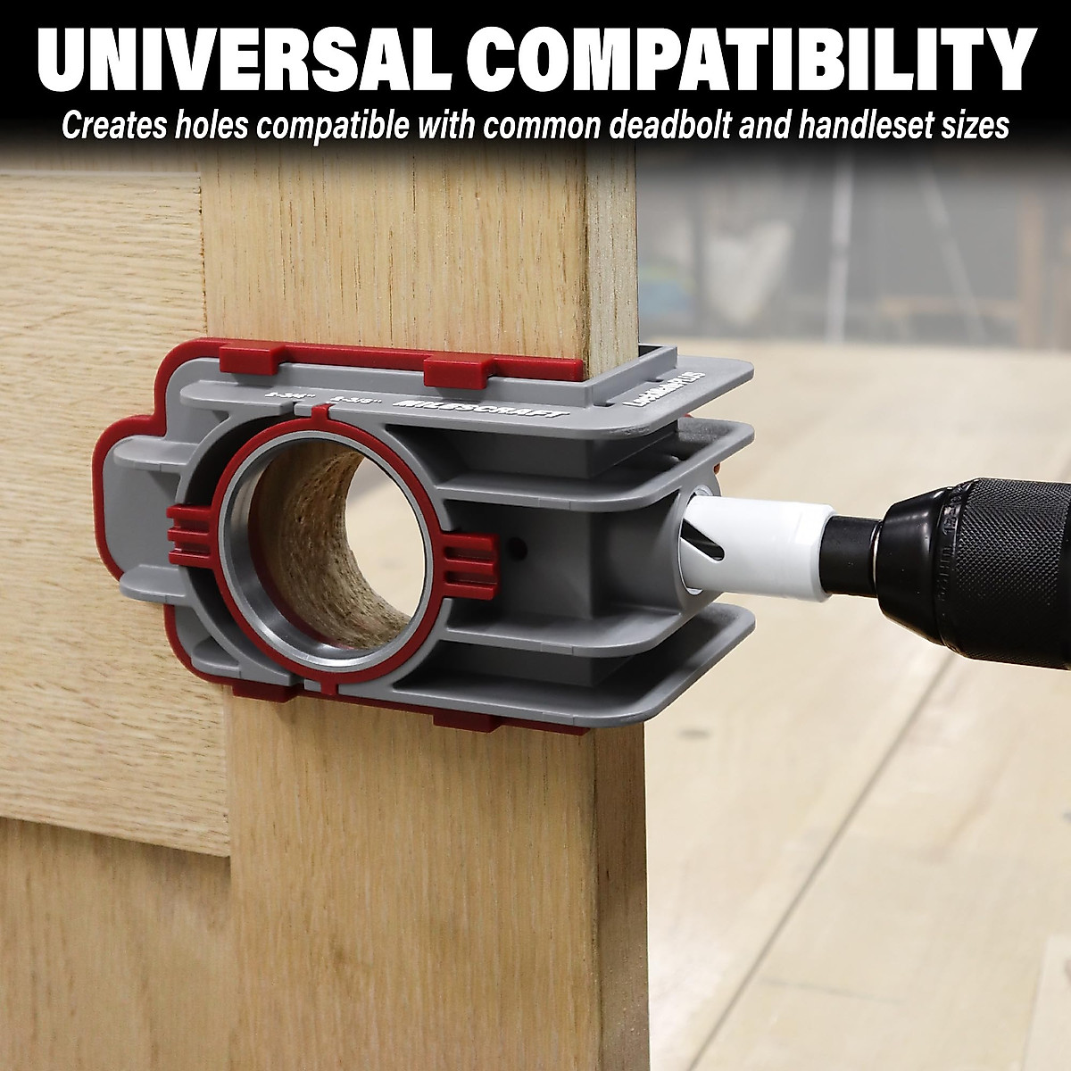 Milescraft 1338 Lock Mate PLUS – Self Clamping, Professional Door Lock Installation Kit, Door Lock Jig for Wood/Metal Doors with 1-3/8” and 1-3/4” Thickness. Bi-Metal Cobalt Hole Saws Included