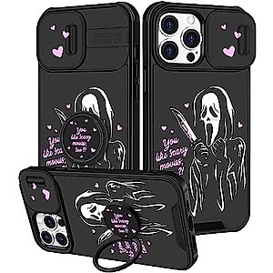 oqpa for iPhone 14 Pro Max Case Cute Cartoon Phone Case with Camera Cover+Ring Stand for 14 ProMax for Women Girly Cool Boy Kawaii Funny Case for Apple iPhone 14 Pro Max 6.7", Heart Skull