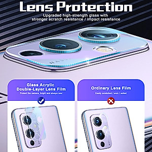 Orzero (2+2) Compatible for OnePlus 9, 2 Pack Tempered Glass Screen Protector + 2 Pack Glass Compound Acrylic Camera Lens Protector Anti-Scratch High Definition