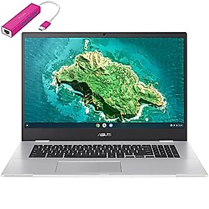 ASUS Chromebook 17.3" FHD Laptop Computer, Intel Celeron N4500 Processor up to 2.8GHz, 4GB LPDDR4 RAM, 32GB eMMC, WiFi 6, Bluetooth 5.2, Webcam, Transparent Silver, Chrome OS, ipuzzle Type-C HUB