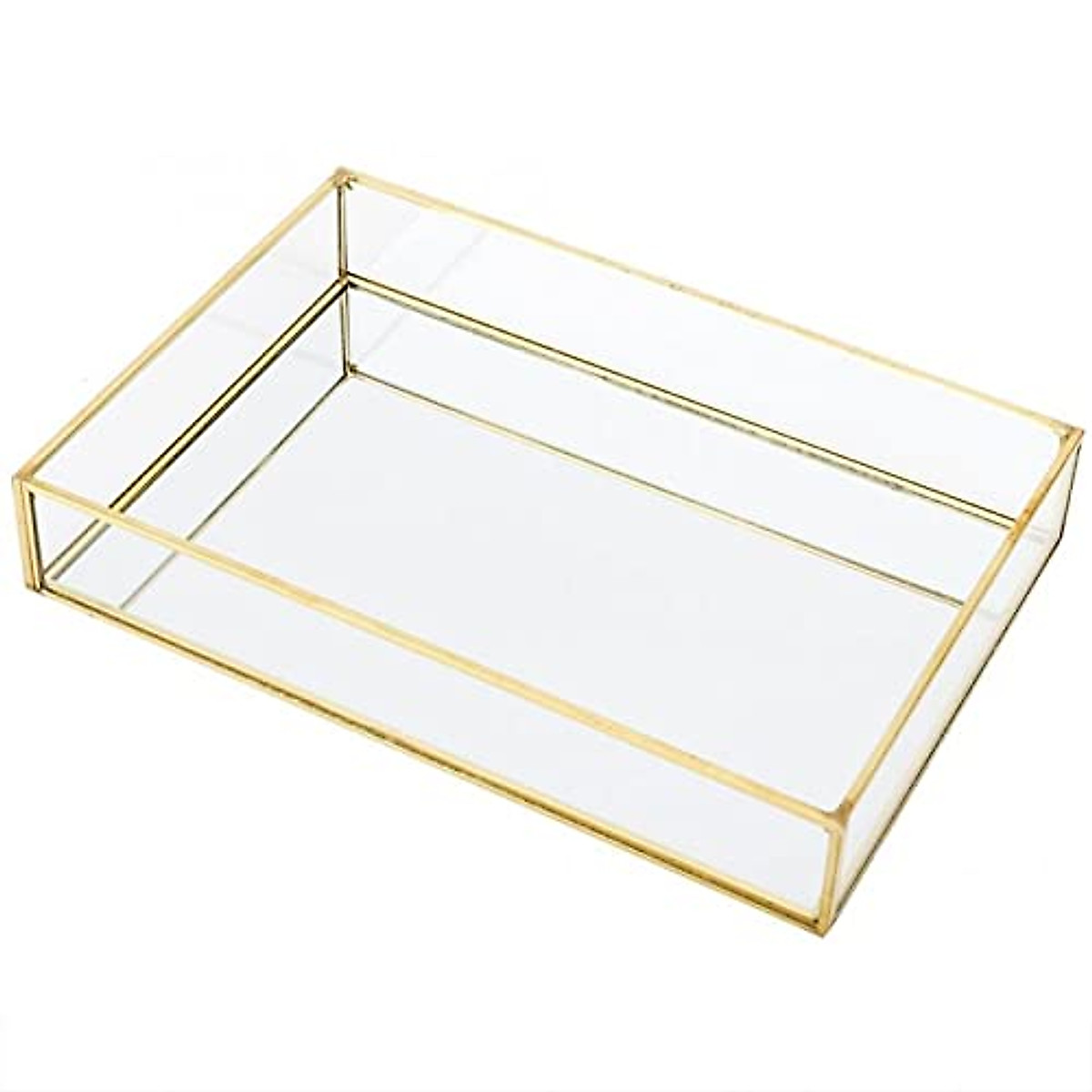GEEKLLS Breakfast Tray Storage Tray Gold Rectangle Glass Makeup Organizer Tray Dessert Plate Jewelry Display Home Kitchen Decor