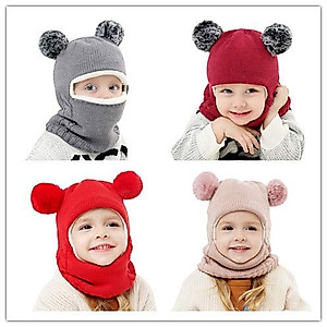 Baby Girls Boys Winter Hat Scarf Earflap Hood Scarves Skull Caps Pink