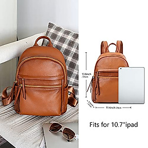 Kattee Genuine Leather Backpack Purse for Women Multi-functional Elegant Daypack Soft Leather Shoulder Bag Office, Shopping, Trip - Brown