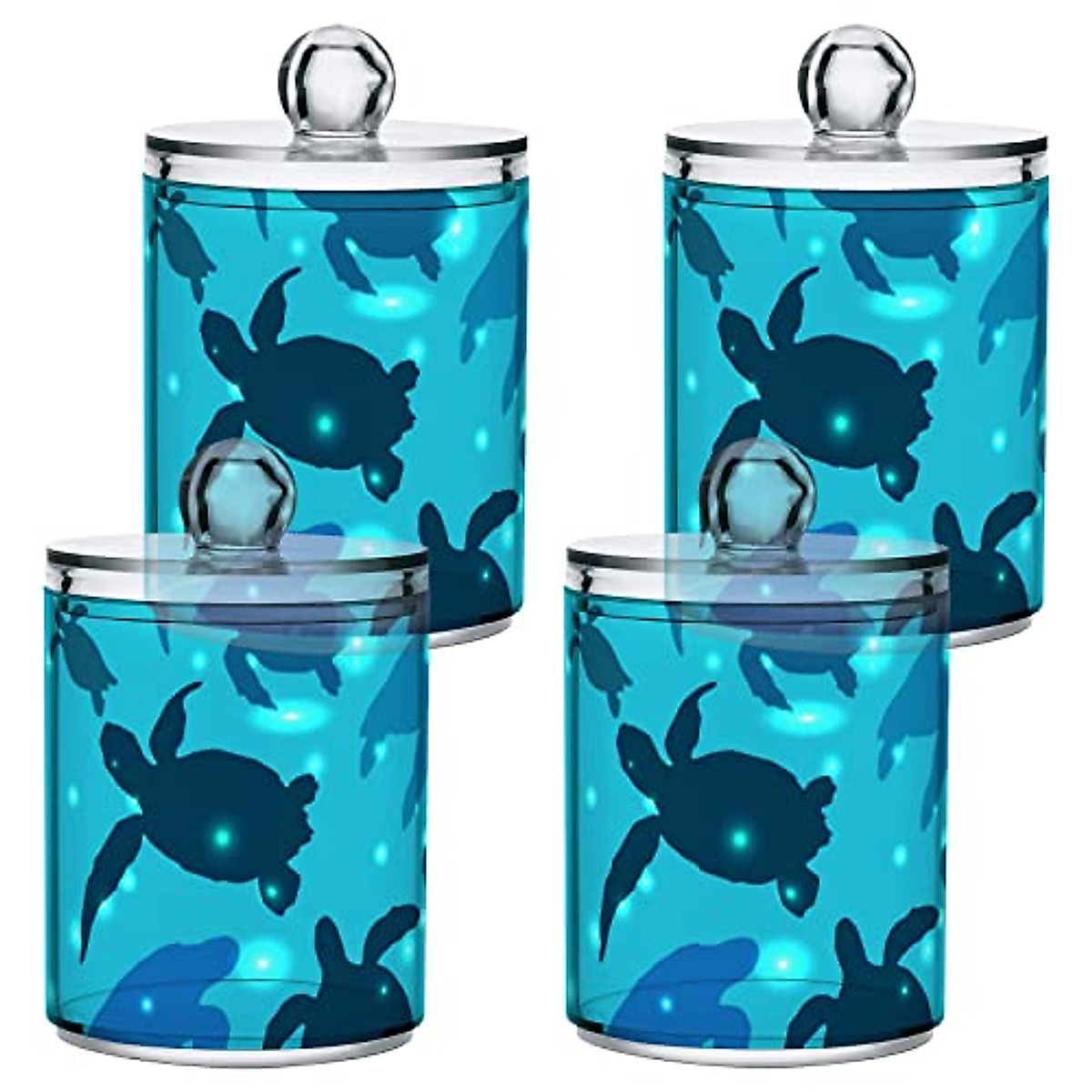 Nander Sea Turtle Cute Qtip Holder Dispenser 2Pack -Clear Plastic Apothecary Jars Set -Restroom Bathroom Makeup Organizers Containers for Cotton Swab, Ball, Pads, Floss
