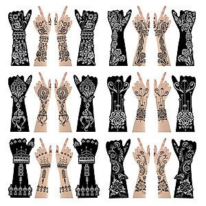 20 Sheets Large Henna Tattoo Stencils, Temporary Tattoo Templates for Hand Forearm Indian Arabian Glitter Airbrush Tattoo Stickers for Girls Woman