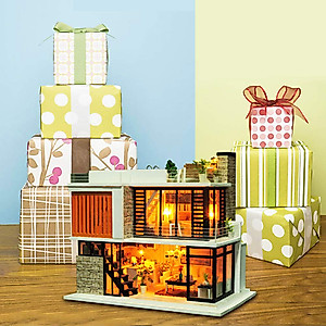 Spilay Dollhouse Miniature with Furniture,DIY Kit Mini Modern Villa Model with Music Box,1:24 Scale Creative Doll House Best Christmas Birthday Gift for Lovers Boys and Girls(Florence)