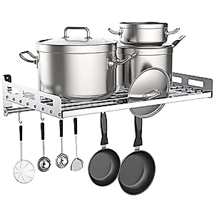 23 Inch Stainless Steel Wall Shelf Metal Shelving Heavy Duty Commercial or Household Grade Wall Mount Microwave with Fixing Kit Microwave Support Load 120lb/55kg Microwave Oven Shelf (Width 23 in)