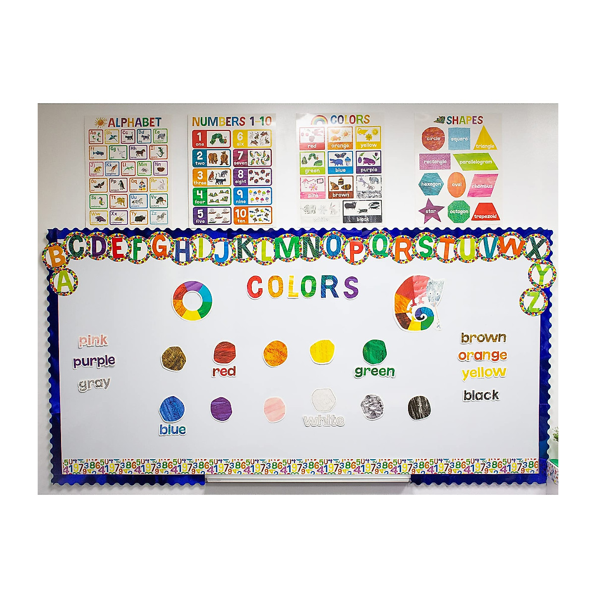 Carson Dellosa Education The World of Eric Carle Early Learning Poster Set, Colorful Shapes, Colors, Alphabet, Numbers, Days of the Week, Months of the Year, and Motivational Classroom Posters (7 pc)