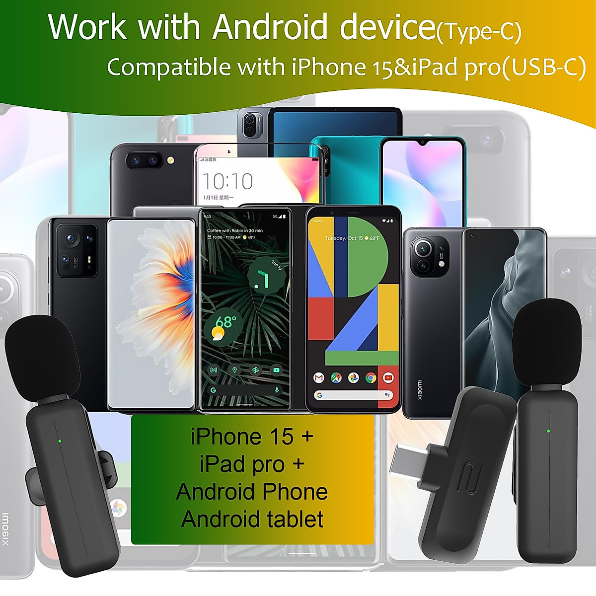 2 Pack Wireless Mini Lavalier Lapel Microphone for iPhone 15,Android Phone - 80ft Cordless Clip on Dual Mics with Noise Reduction 5H Working Time for Video Recording Vlogging, YouTube, Interview