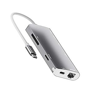 Leya-US Spare Part 9591C 8 in 1 USB 3.0 x3 + SD/TF Card + HDMI + RJ45 + Type-C/USB-C (PD) Multi-Function HUB Converter Dock Station (Color : Silver)