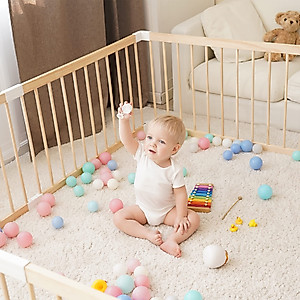 Wooden Baby Gate & Baby Playpen Play Yards for Babies and Toddlers, Large Baby Fence with Locking Gate Activity Center, Toddler Fence Play Area Indoor(63 * 47 * 24inch)