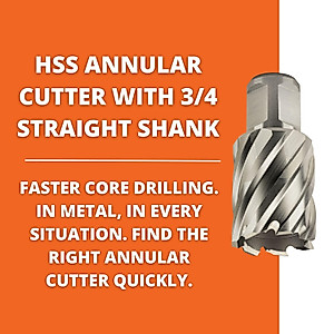 Slugger by Fein HSS Annular Cutter with Pilot Pin for Precision Drilling - High-Durability Steel, 1" Cutting Depth, 1-1/4" Bore Diameter, 3/4" Straight Shank - 63134318041