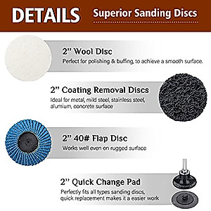 DRILLPRO 70Pcs Sanding Discs Set, 2 inch Quick Change Discs with 1/4 inch Holder, Surface Conditioning Discs for Die Grinder Surface Strip Grind Polish Burr Finish Rust Paint Removal(Updated)